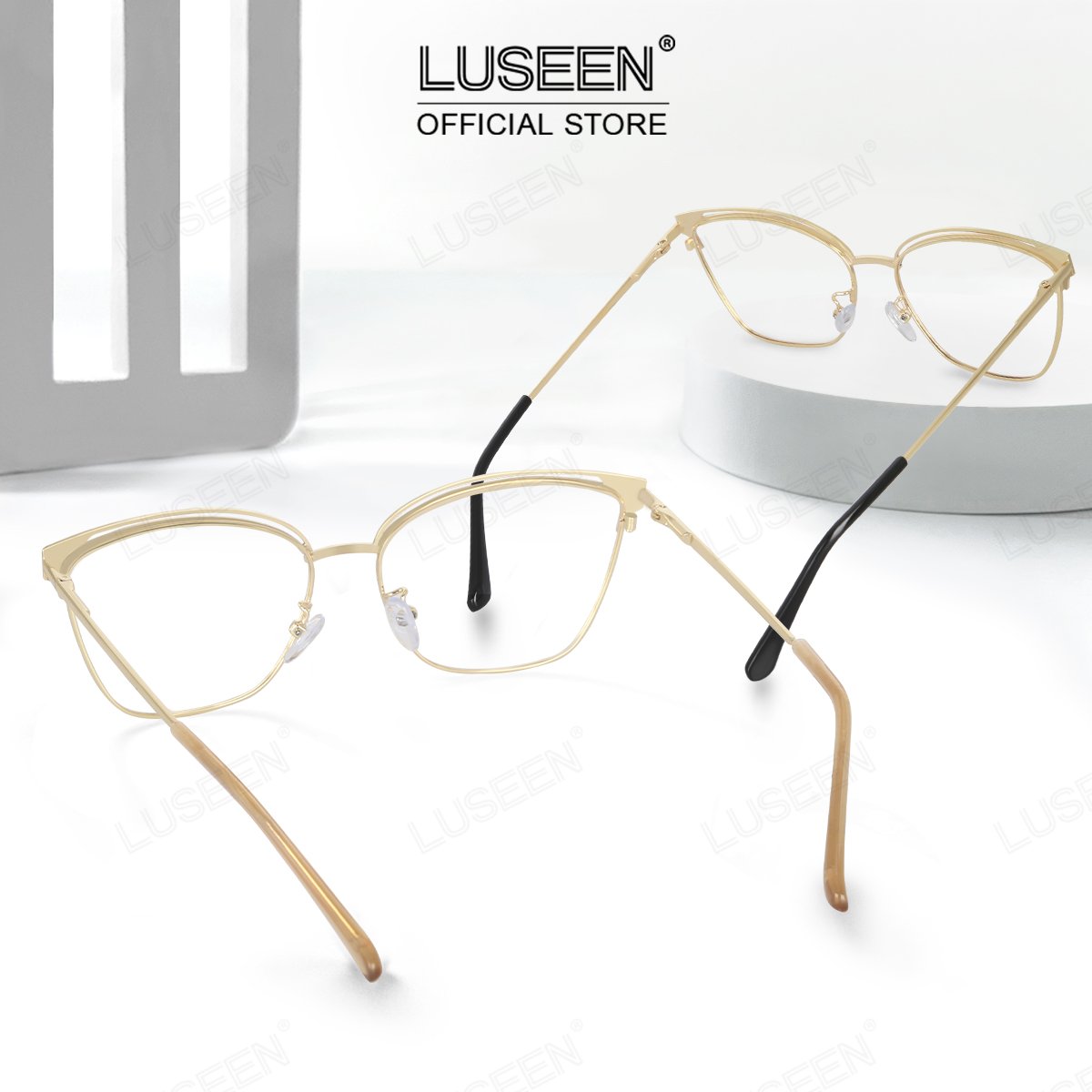 LUSEEN Anti Radiation Eye Glasses Photochromic Browline Glasses Cat Eye ...