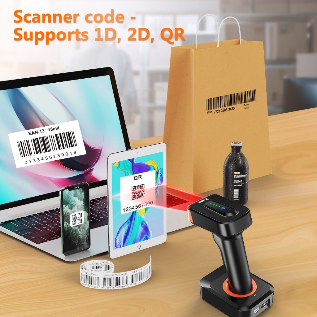 Eyoyo 1D 2D QR Wireless Barcode Scanner, 3 in 1 Bluetooth & USB Wired ...