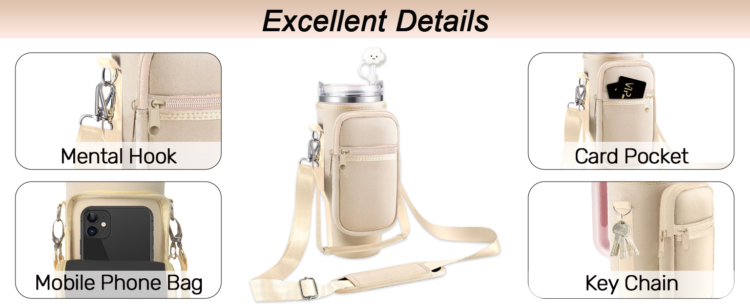 Water Bottle Holder with Strap and Pouch for Stanley Cup 40 oz Tumbler ...