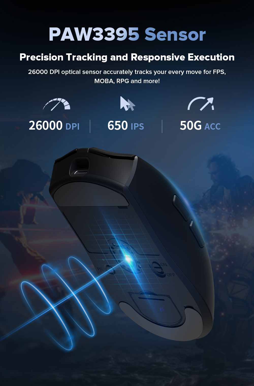 Delux M600 Series Wired & Wireless Rechargeable Gaming Mouse DPI MAX 26000 PAW3395 PAW3311 52g ...