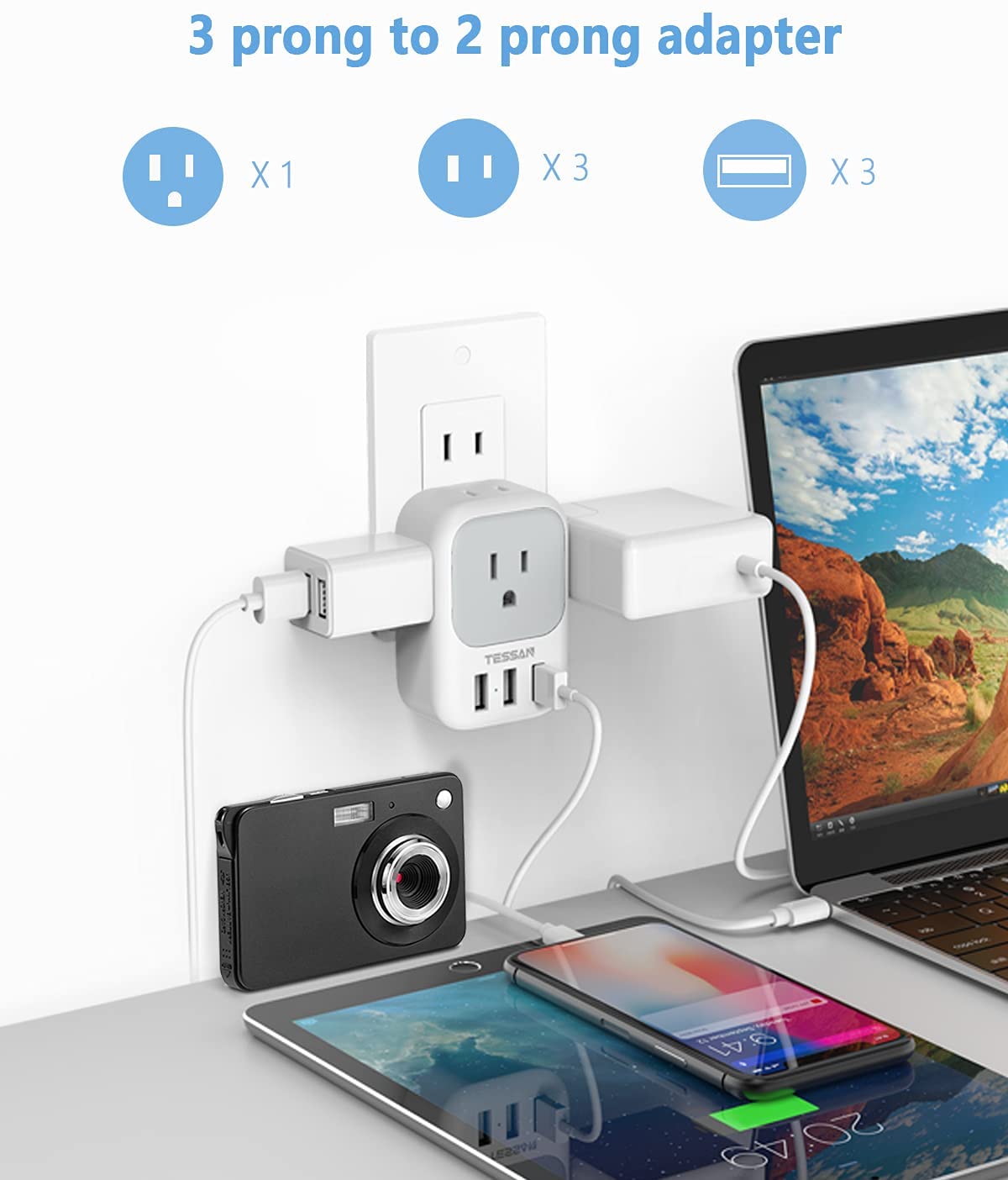 TESSAN Type A Travel Adapter with Multi 2 Pin Plug+USBC, for Japan ...