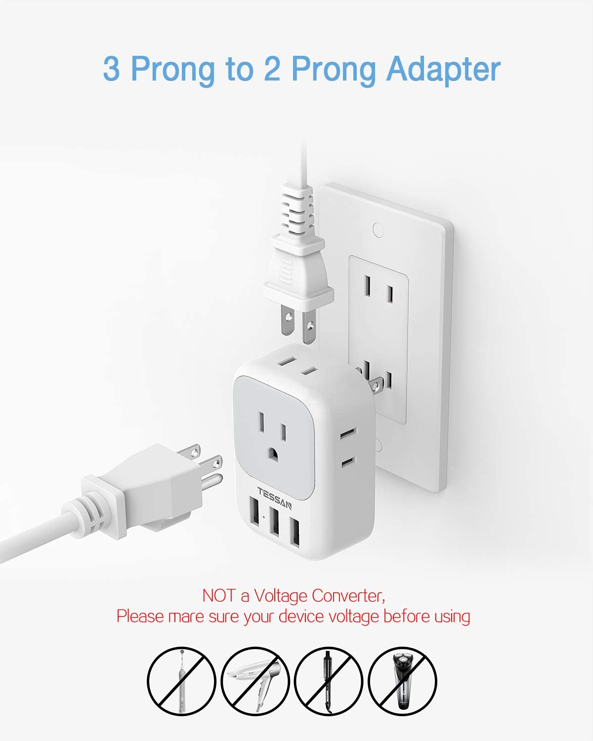 TESSAN Type A Travel Adapter with Multi 2 Pin Plug+USBC, for Japan ...