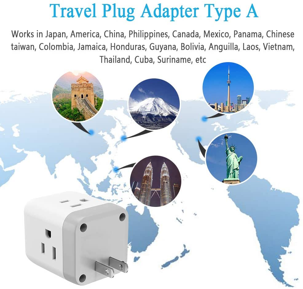 TESSAN Type A Travel Adapter with Multi 2 Pin Plug+USBC, for Japan ...