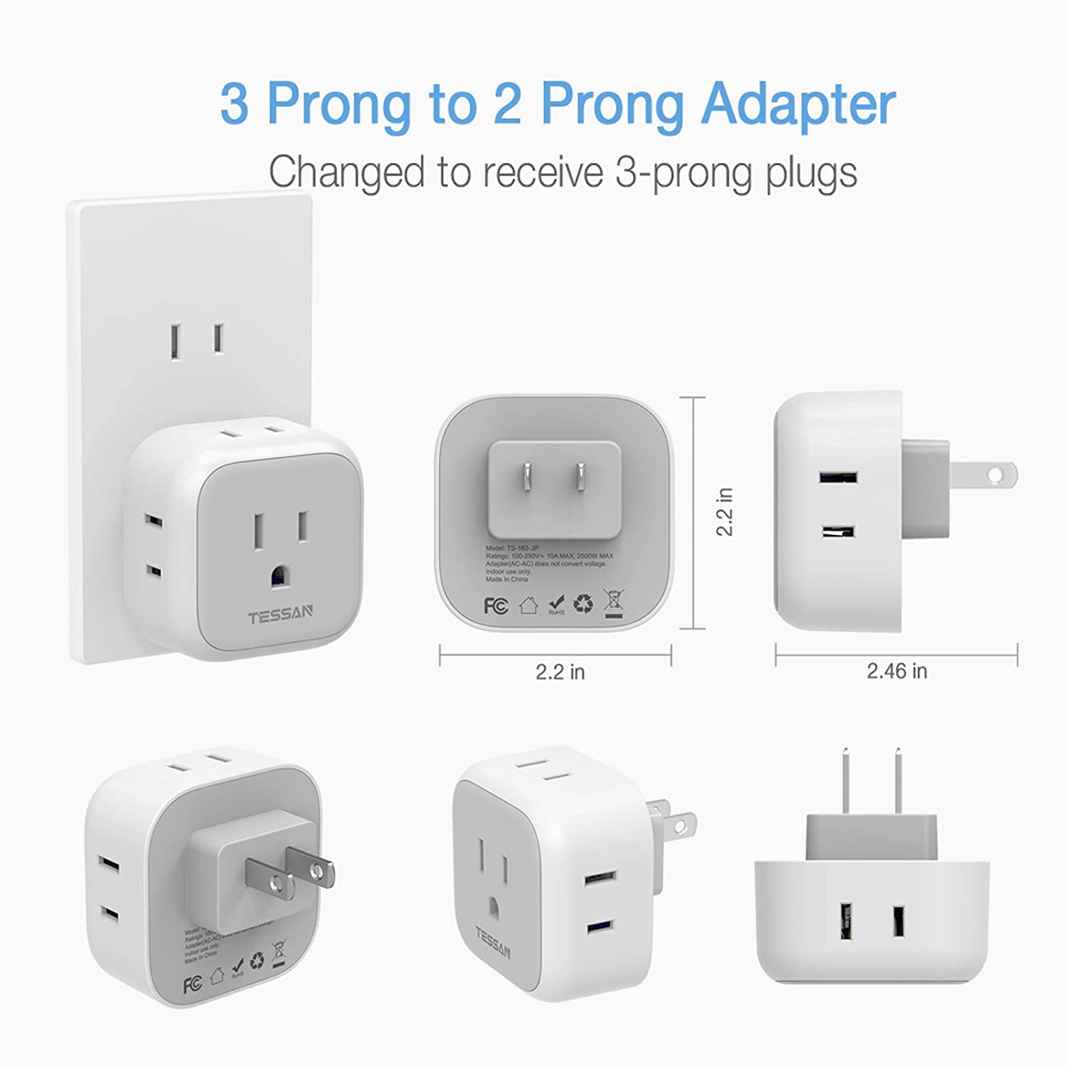 TESSAN Type A Travel Adapter with Multi 2 Pin Plug+USBC, for Japan ...