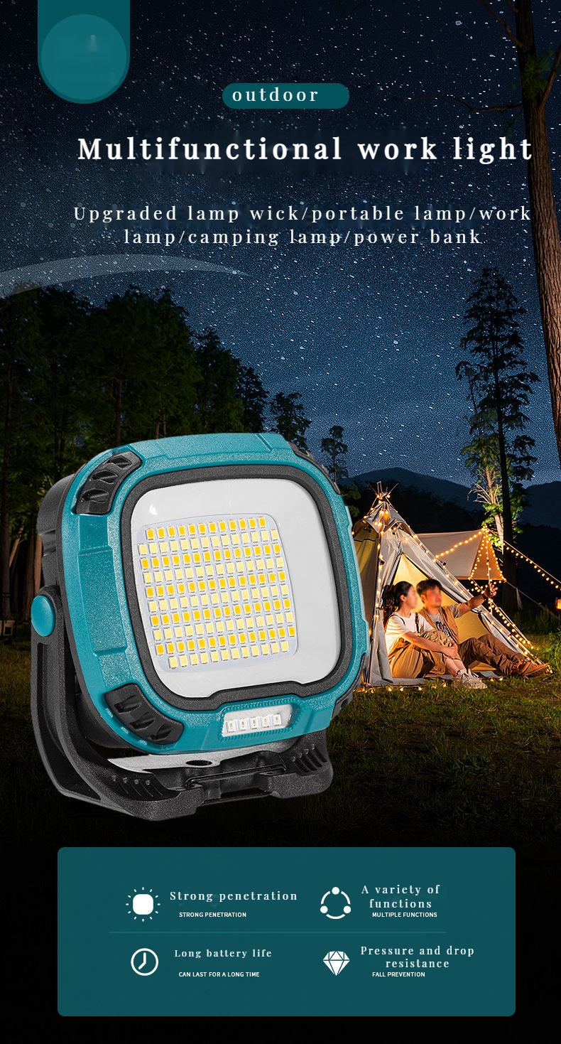 Upgraded multifunctional work light with strong magnetic tape buckle COB work light Type-C ...