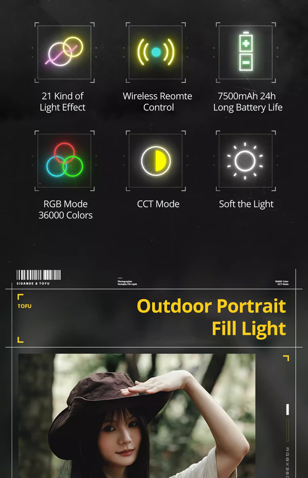 SIDANDE Tofu Light 12W 2500-9900K Fill LED Light 21 Light Effect Mode ...