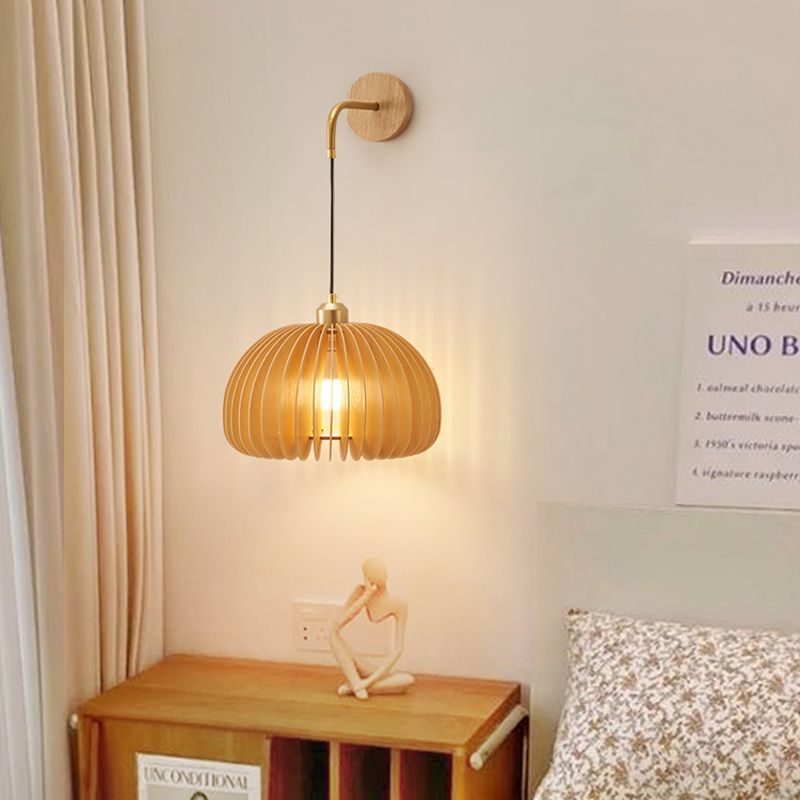 Pumpkin Wooden Lamp Nordic Wall Light Bedroom Bedside Sconce Japanese ...