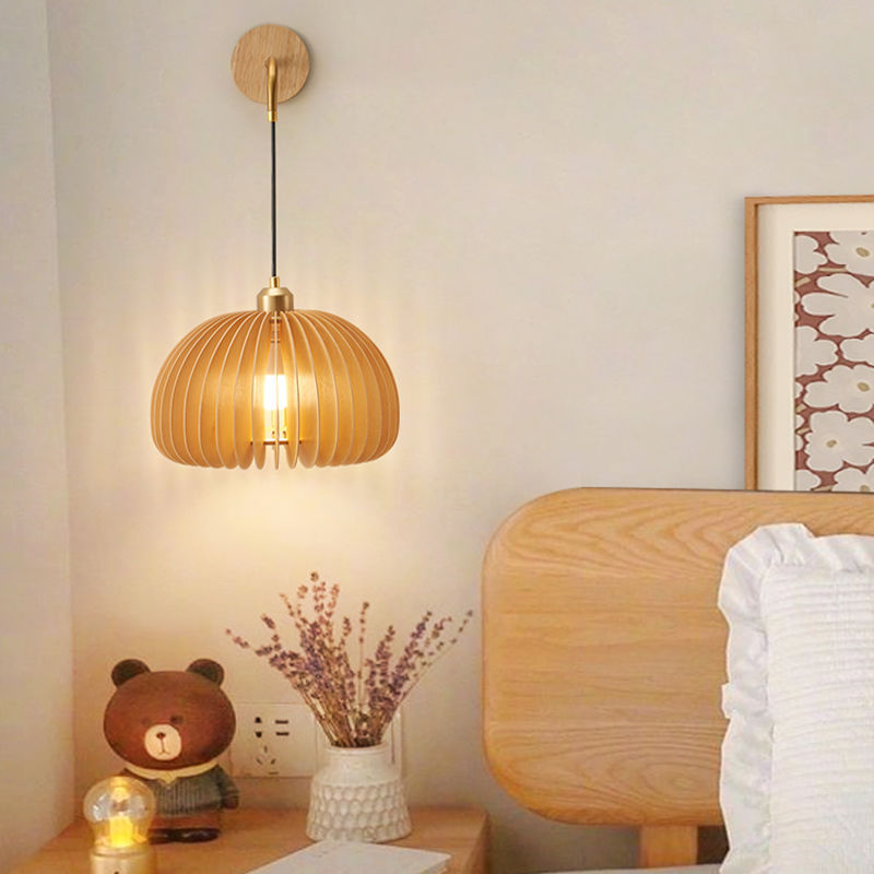 Pumpkin Wooden Lamp Nordic Wall Light Bedroom Bedside Sconce Japanese ...