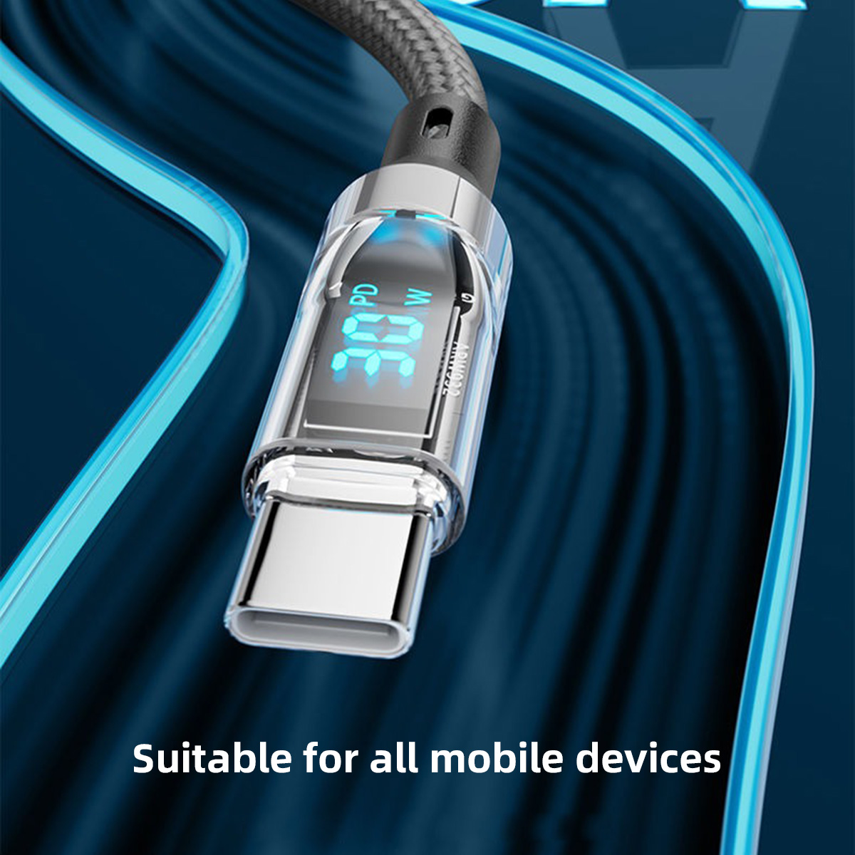 PD Cable with LED Display, 120W USB Type C Charge Cable for Mobile ...