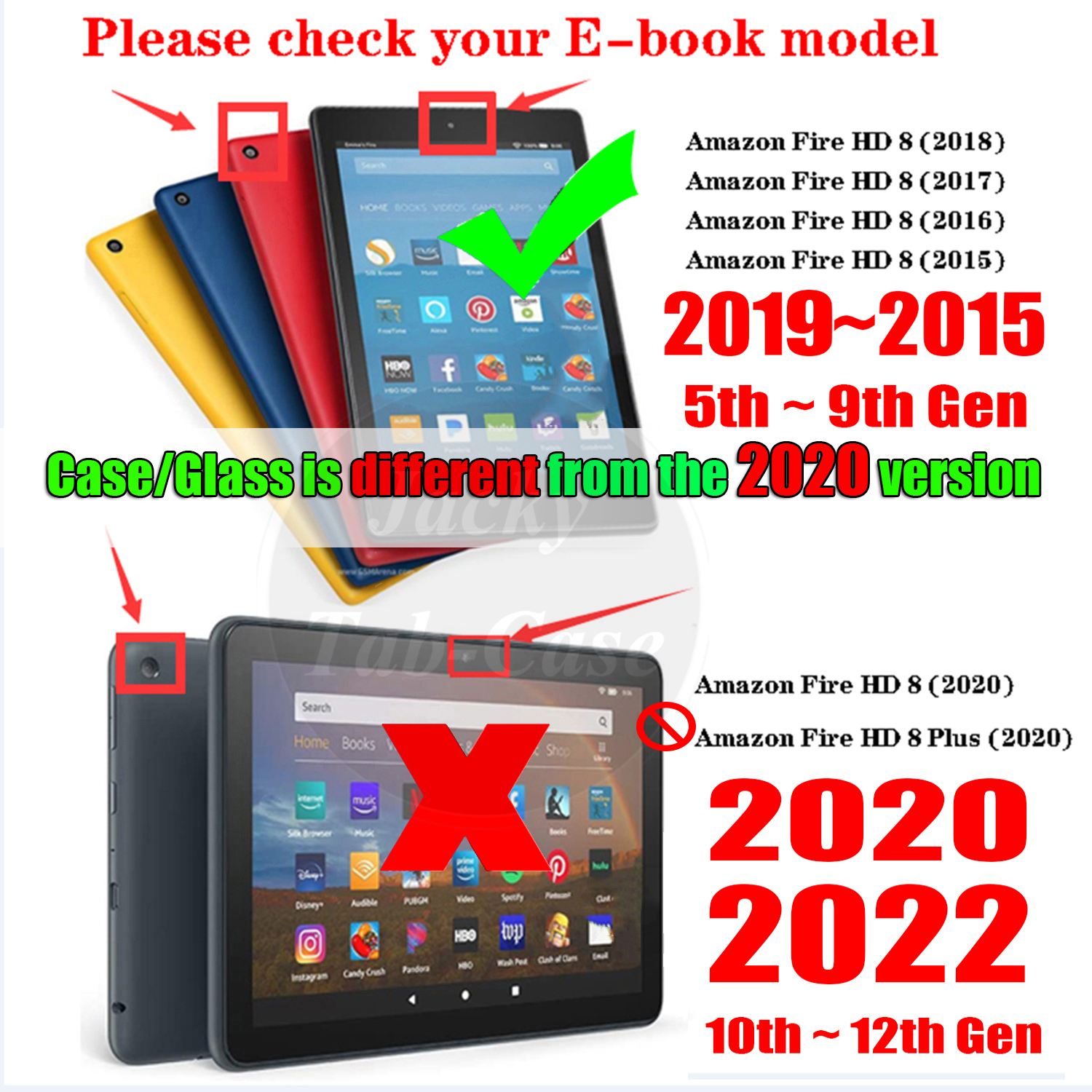 For Amazon Fire HD 8 5th 6th 8th Generation HD8 2015 2016 2017 2018 ...