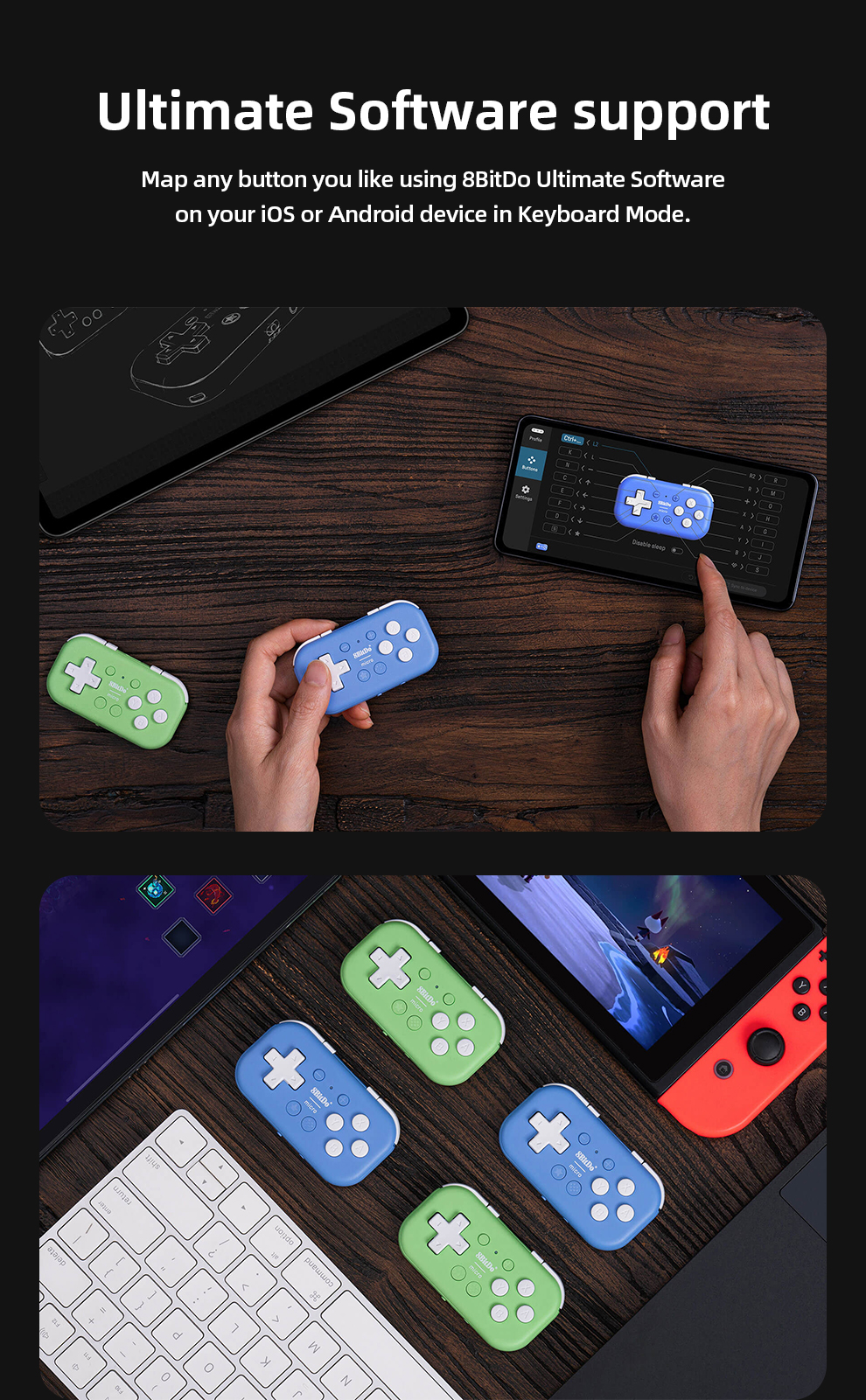 8BitDo Micro Bluetooth Controller Pocket-sized Mini gamepad for Switch ...