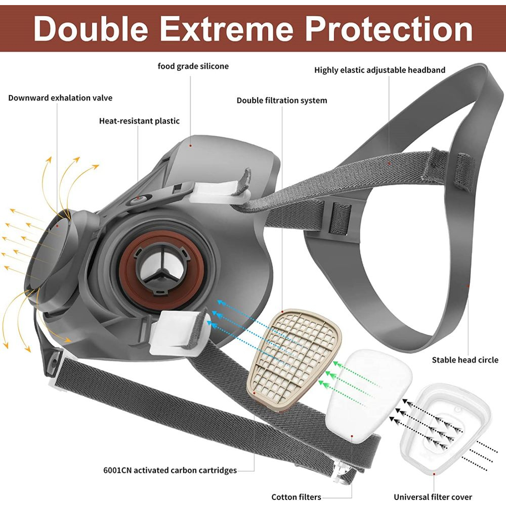 Reusable Respirator 3M Mask 6200 Gas Mask Half Face Safety Respirator ...