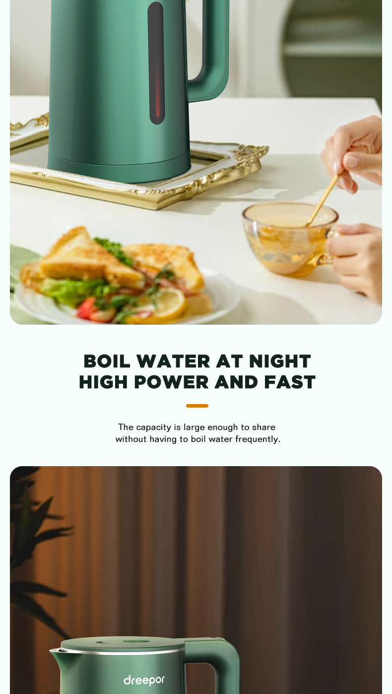 Dreepor Electric Kettle 2L/2.3L Capacity Electric Heater Stainless ...