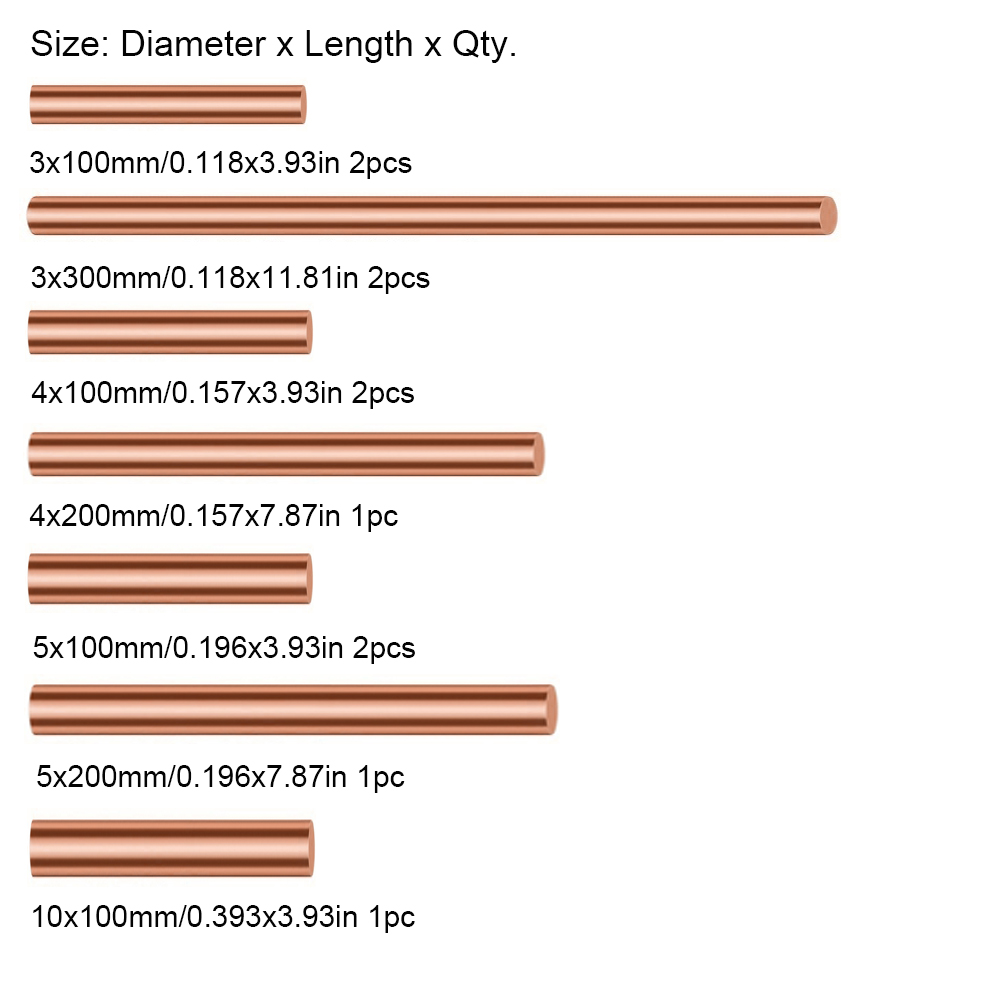Pure Red Copper Rod 3-10mmDiameter 100-300mm Long Pin Stock for Knife ...