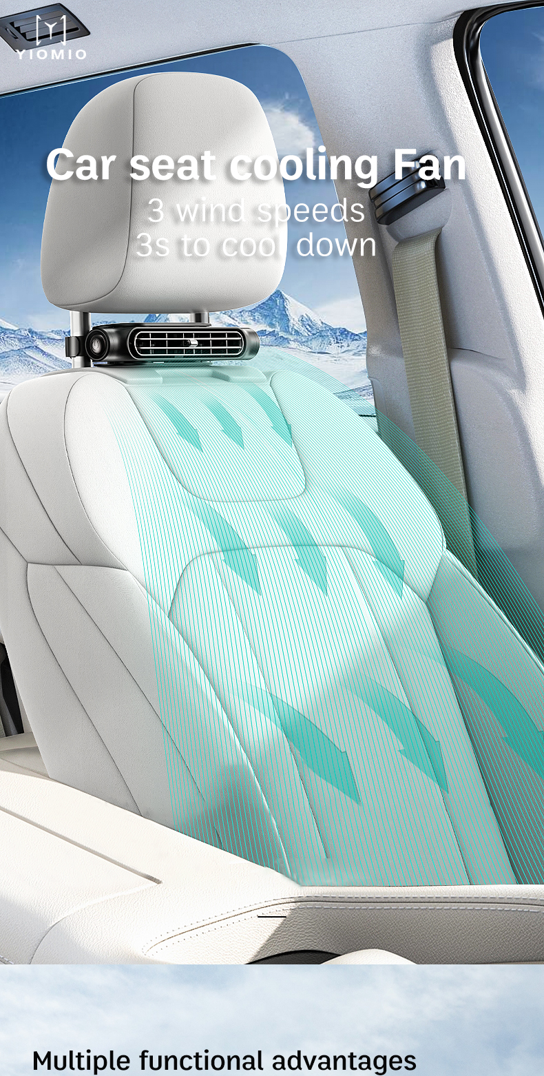 YIOMIO Portable Car Seat Fan Ventilator 3 Speeds Adjustable Car Rear ...