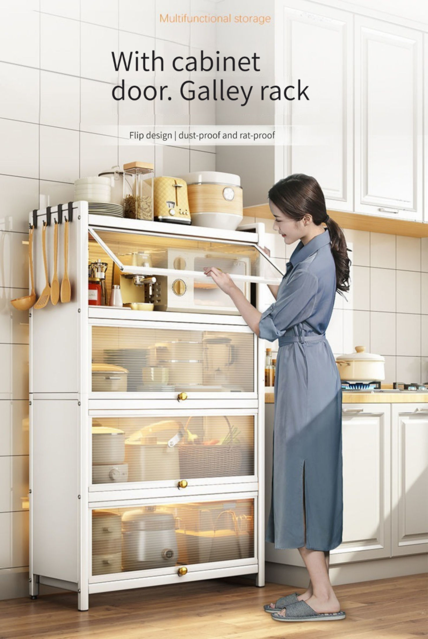 3/4/5 Layers Kitchen Rack Dustproof Storage Cabinet Carbon Steel Multi ...