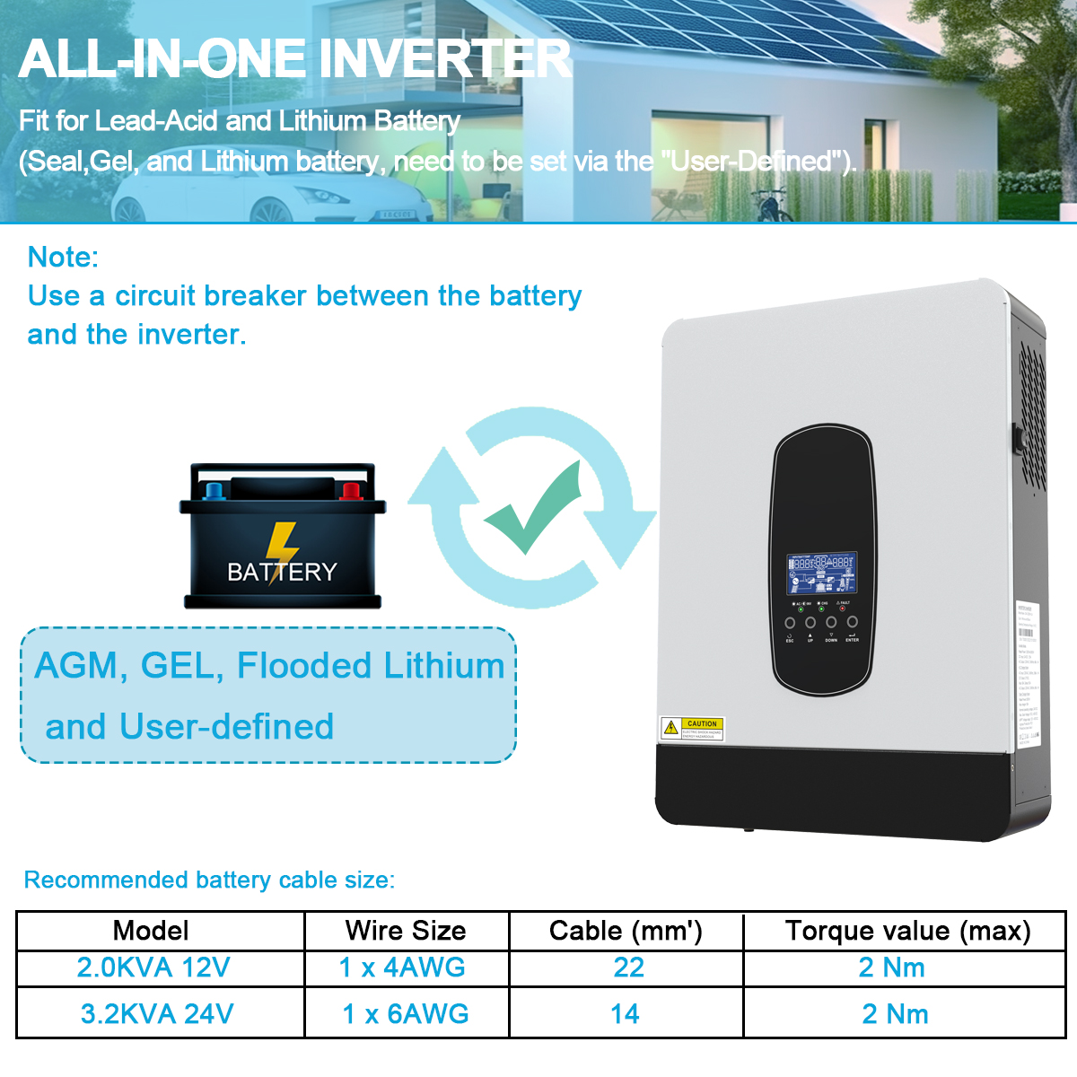 Y&H 3200W Solar Hybrid Inverter 24V AC230V Off-Grid Pure Sine Wave ...