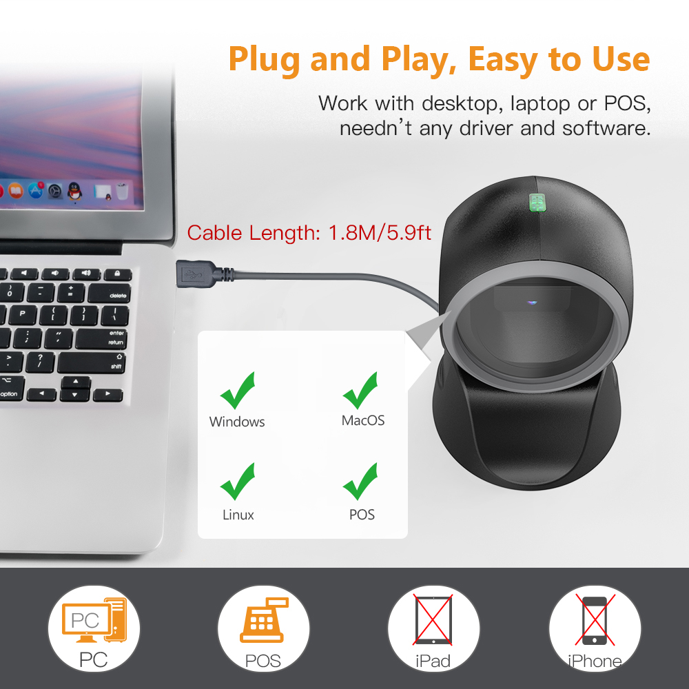 Desktop 1D 2D Barcode Scanner QR Code Bar code Reader Strong Decoding Capability Automatic ...