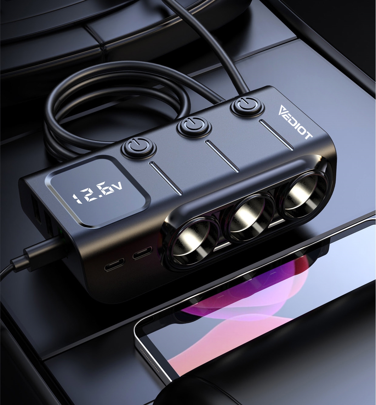 Vediot Car Inverter 120W 12V/24V Car Charger Fast Charger TYPE C PD ...