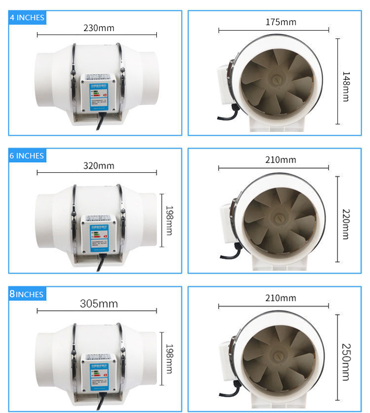 4"/ 6"/ 8" inch High Suction Power Inline Duct Booster Fan Exhaust Fan ...