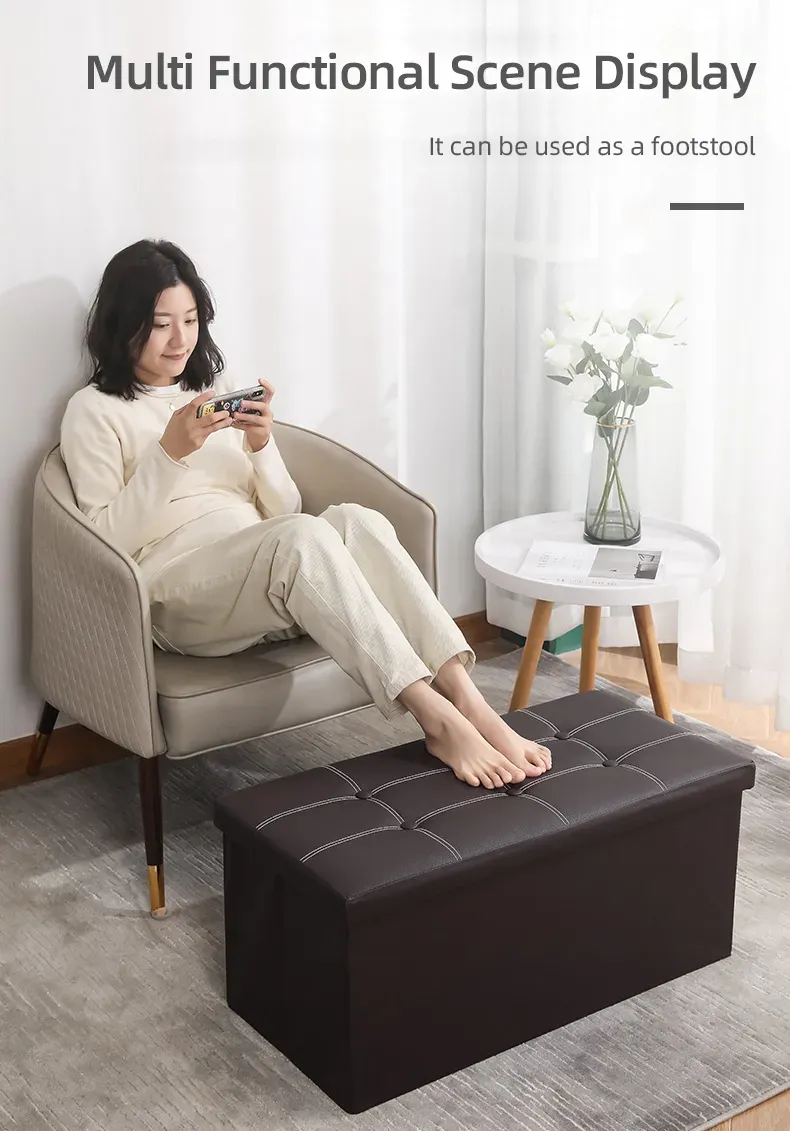 Rectangular Storage Stool Sit Sofa Folding Box Chair PVC and Leather ...