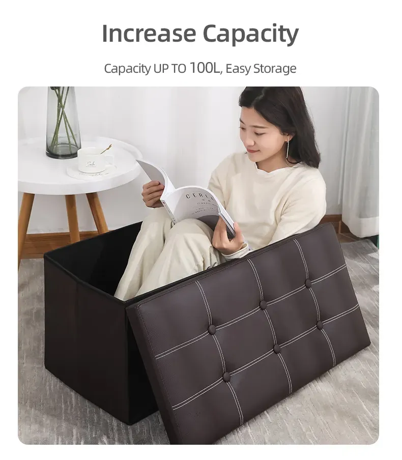 Rectangular Storage Stool Sit Sofa Folding Box Chair PVC and Leather ...