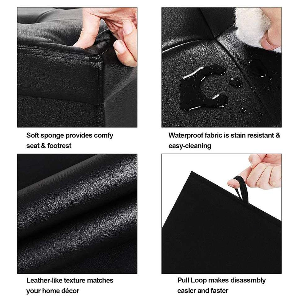 Rectangular Storage Stool Sit Sofa Folding Box Chair PVC and Leather ...