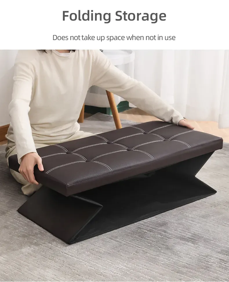 Rectangular Storage Stool Sit Sofa Folding Box Chair PVC and Leather ...