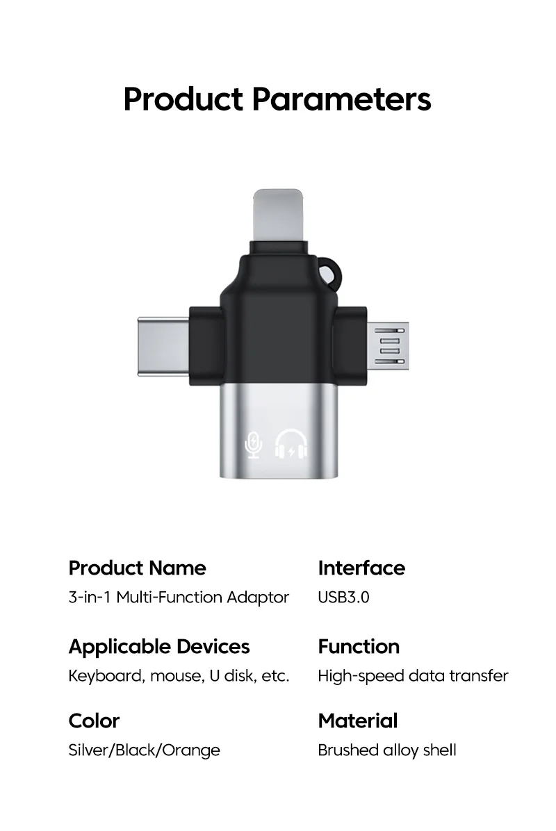 3 In 1 OTG Adapter Micro Type C ios To USB 3.0 Fast Data OTG Converter ...