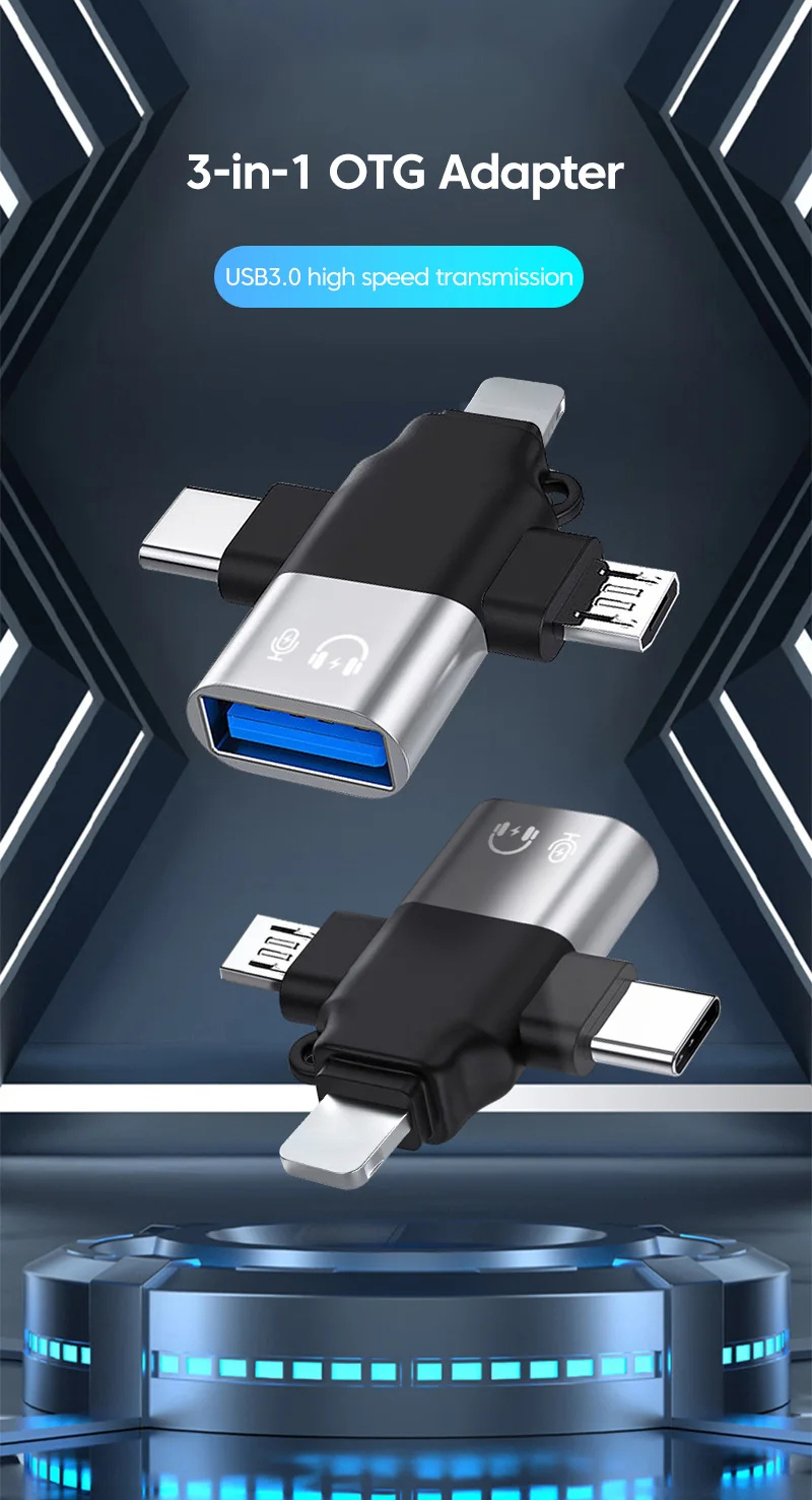 3 In 1 OTG Adapter Micro Type C ios To USB 3.0 Fast Data OTG Converter ...