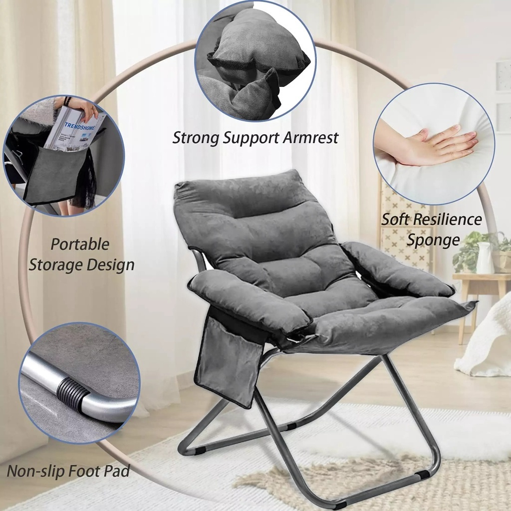 200KG Load-bearing Folding Reclining Chair With Cushion Foam Foldable ...