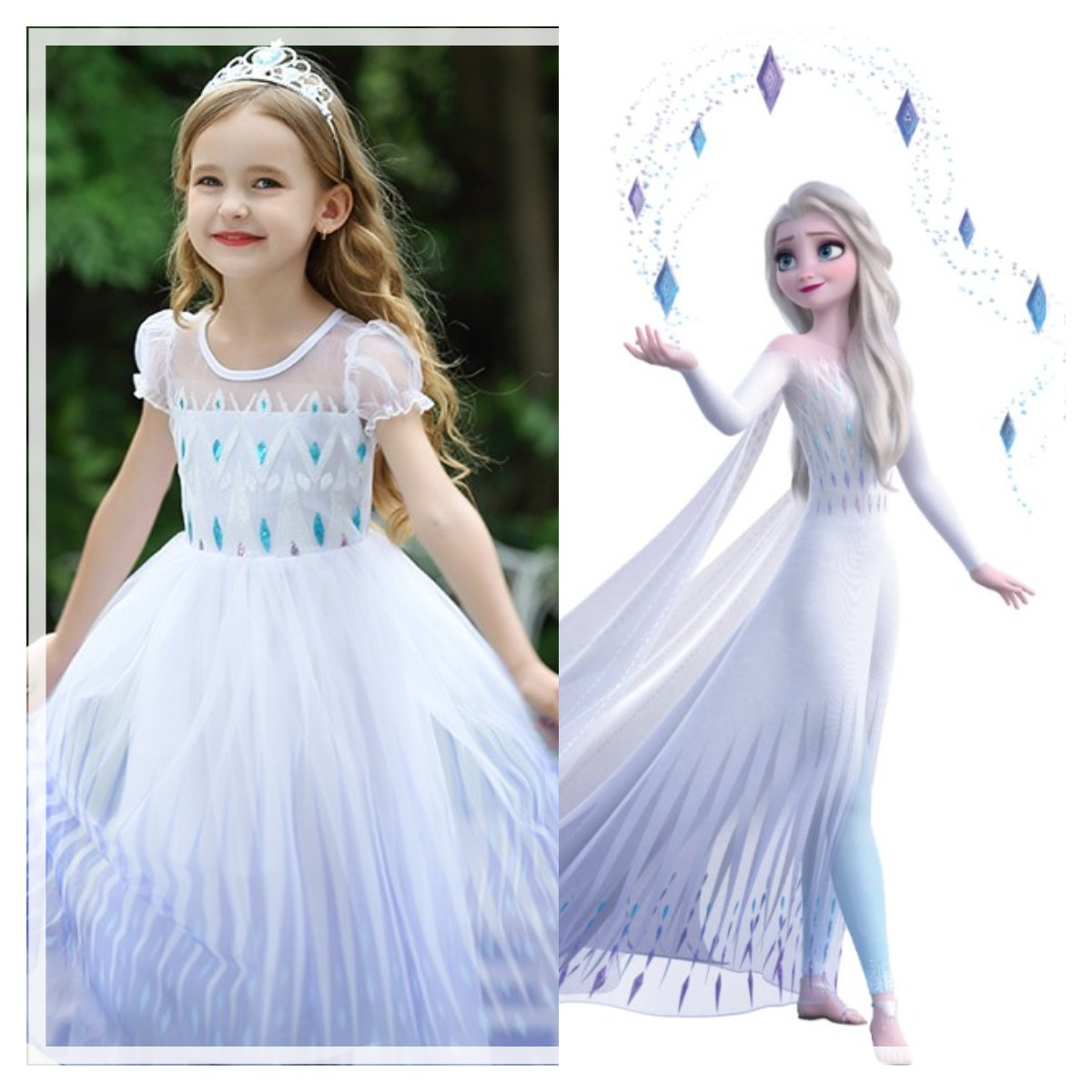 Frozen 2 Princess Dress Elsa Costume For Kids Girl White Dinner Dress ...