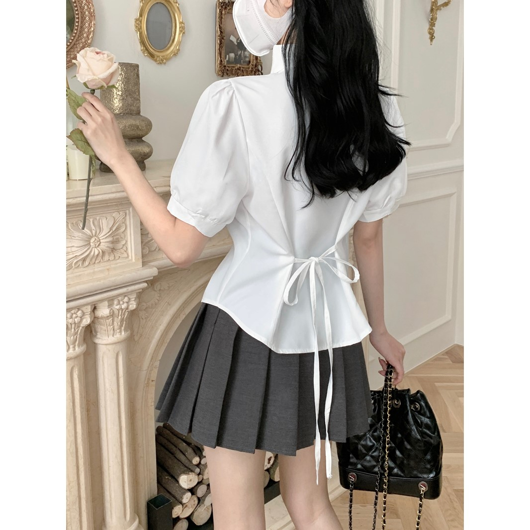 【Frenmer】S-2XL White Long sleeve Shirt College style Pure Desire Waist ...