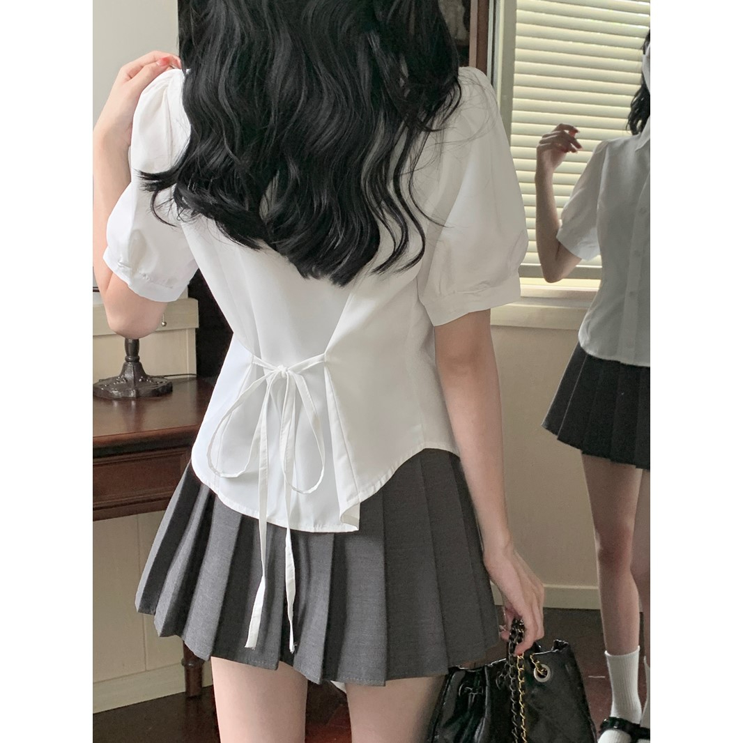 【Frenmer】S-2XL White Long sleeve Shirt College style Pure Desire Waist ...