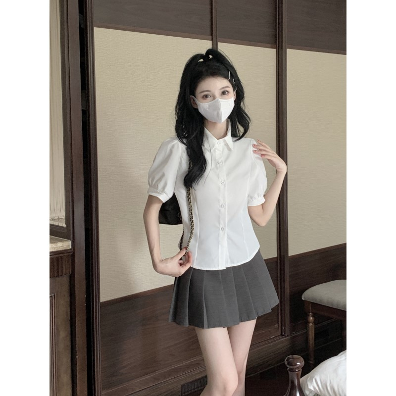 【Frenmer】S-2XL White Long sleeve Shirt College style Pure Desire Waist ...