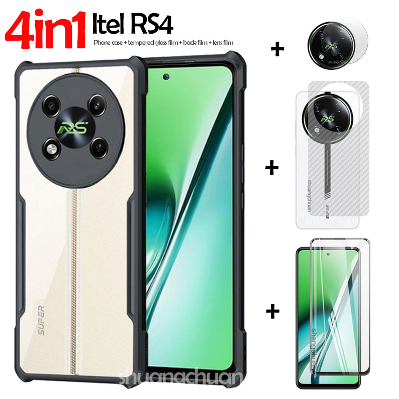 4IN1 for itel RS4 tempered glass RS4 phone case Full screen cover ...