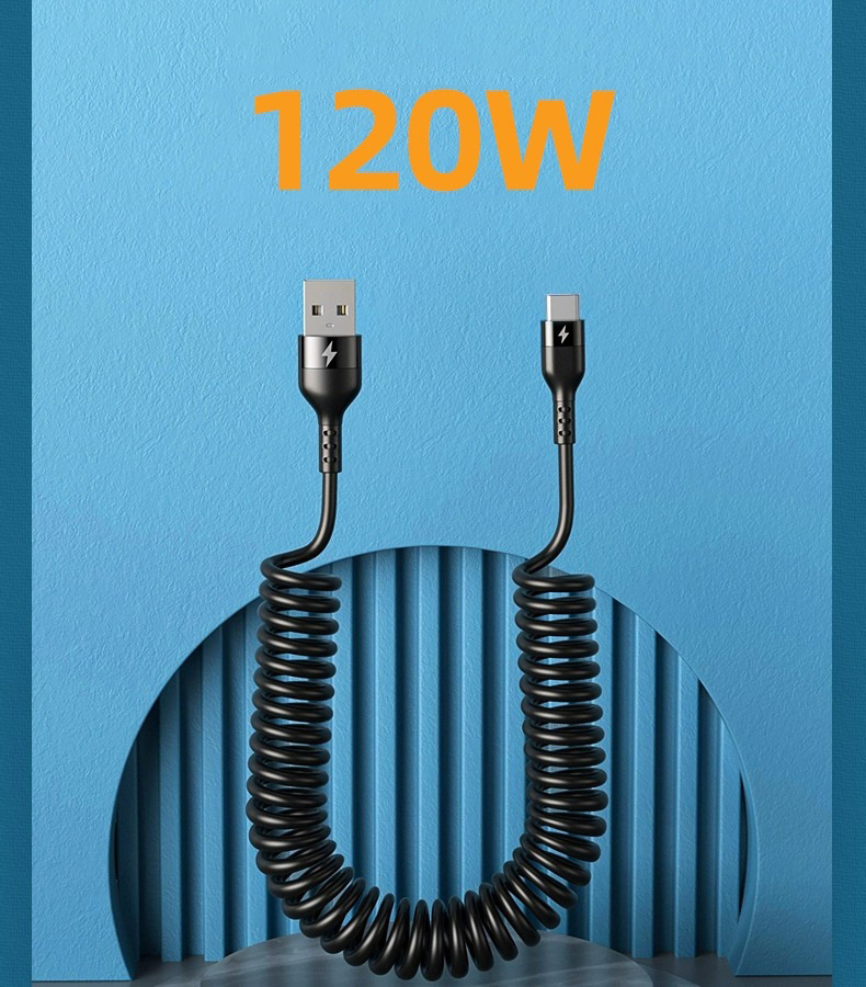 120W USB C Telescopic Cable 6A Spring Coiled Retractable Super Fast ...