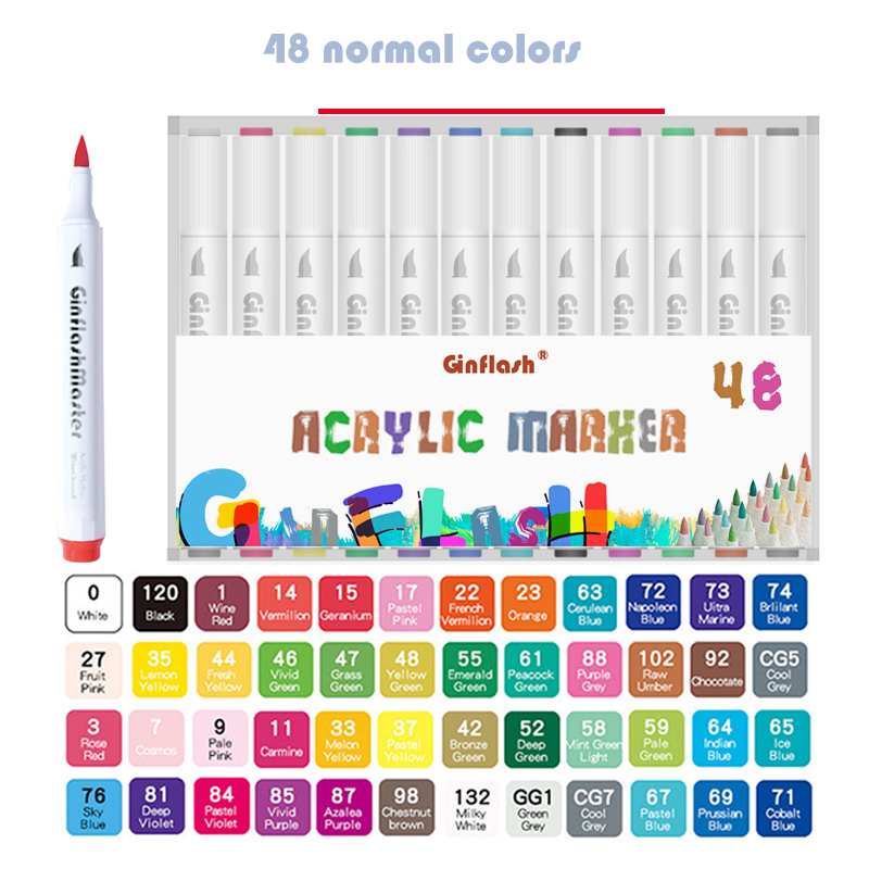 Ginflash 60colors Acrylic Markers Brush Tip Calligraphy brush Metallic ...