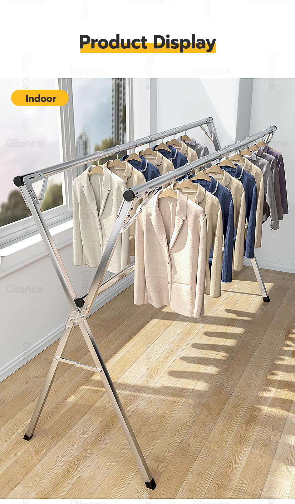 Uliance 240cm Foldable Sampayan Indoor Outdoor Rack Stainless Steel Hanger Drying Rack For ...