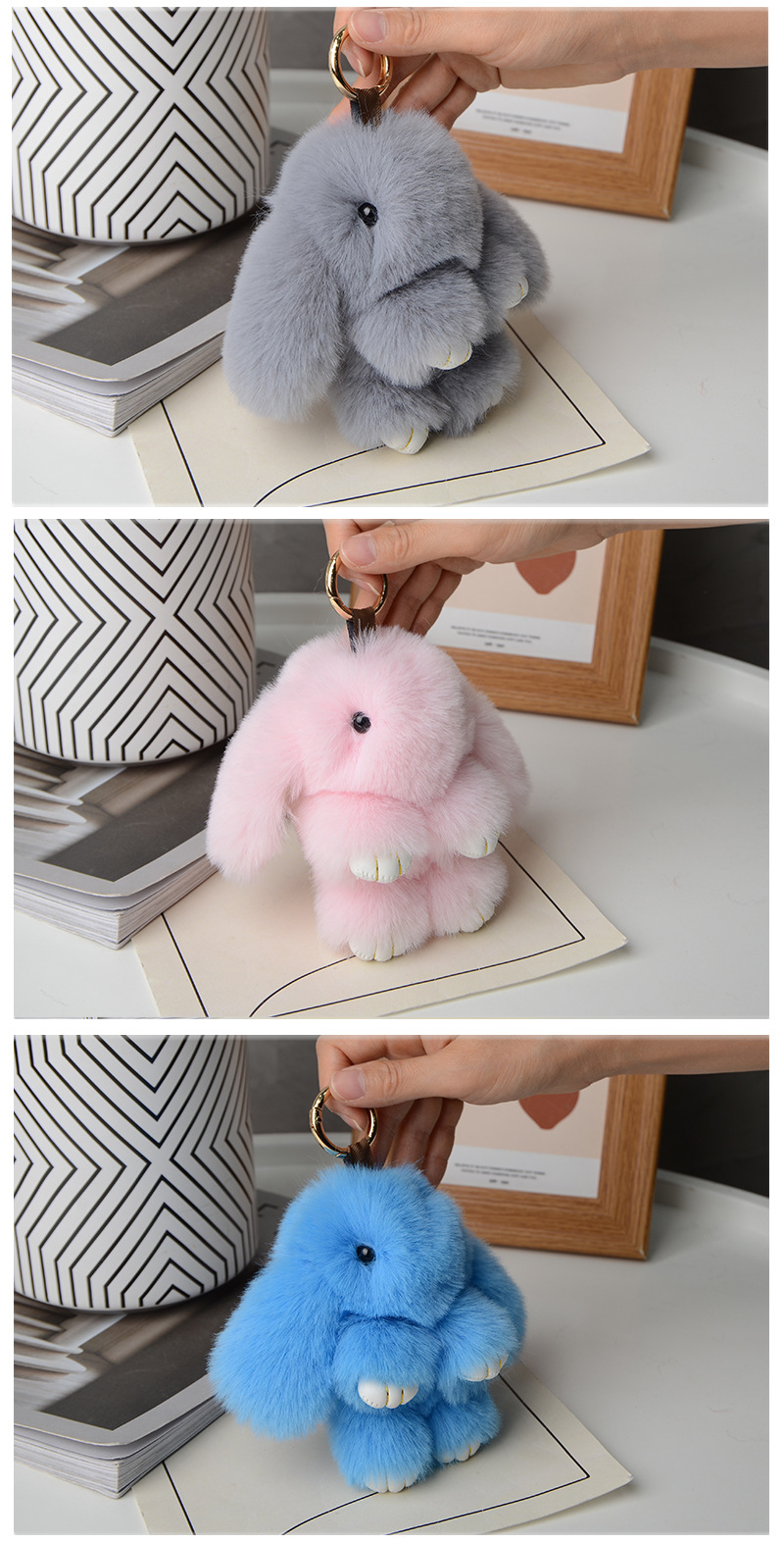 Women Faux Rabbit Plush Keychain Adorable Bag Charm Pendant Cute ...
