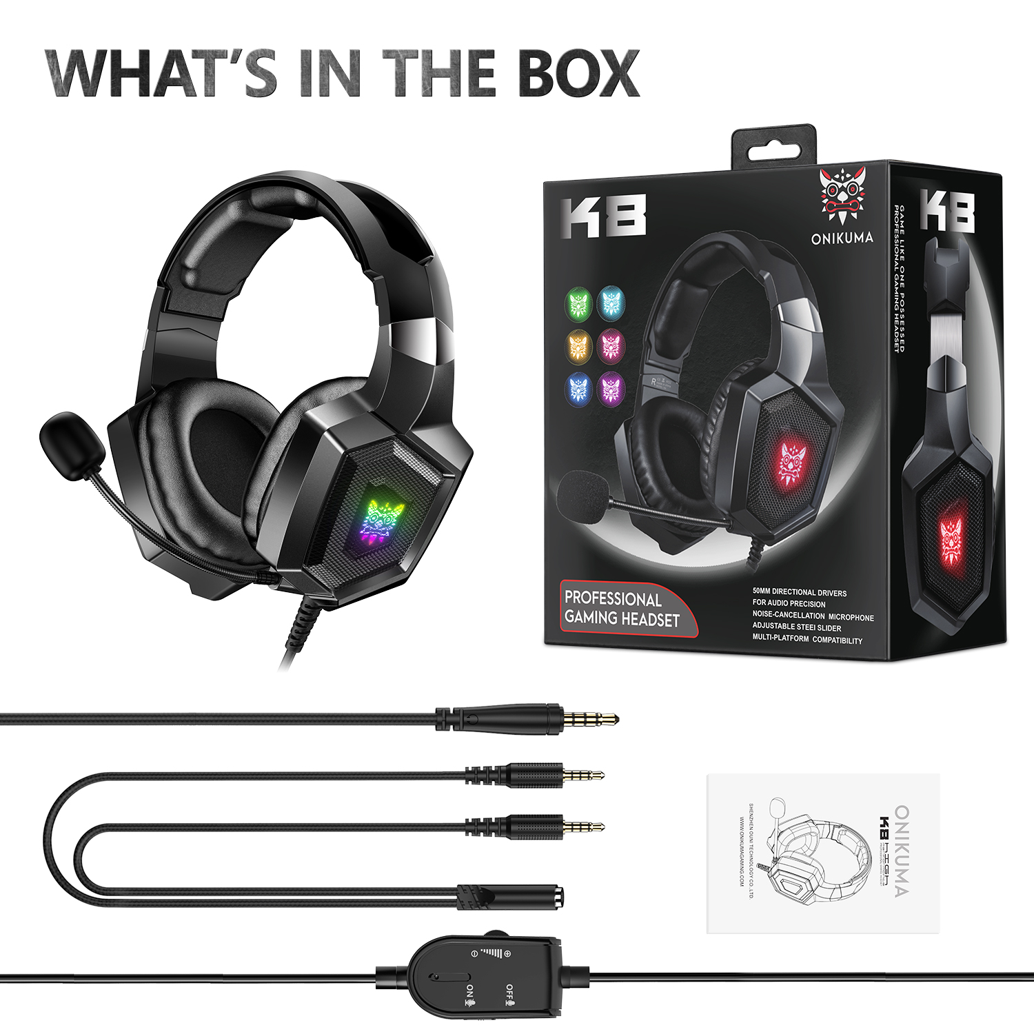 ONIKUMA K8 RGB Virtual Surround Channel Gaming Headset with Microphone ...