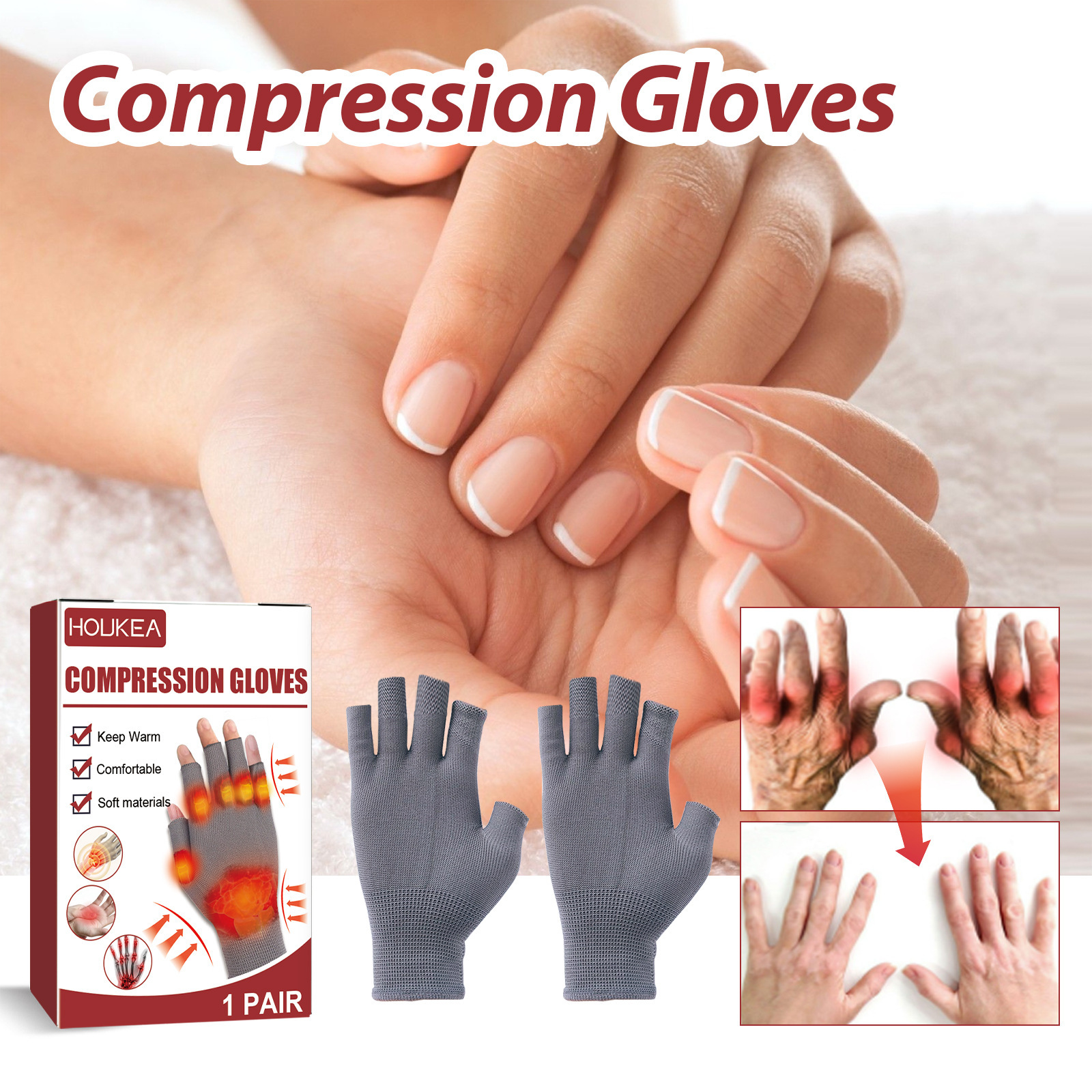 Houkea Joints Pressing Glove Relieves Hands Joints Soreness Swelling ...