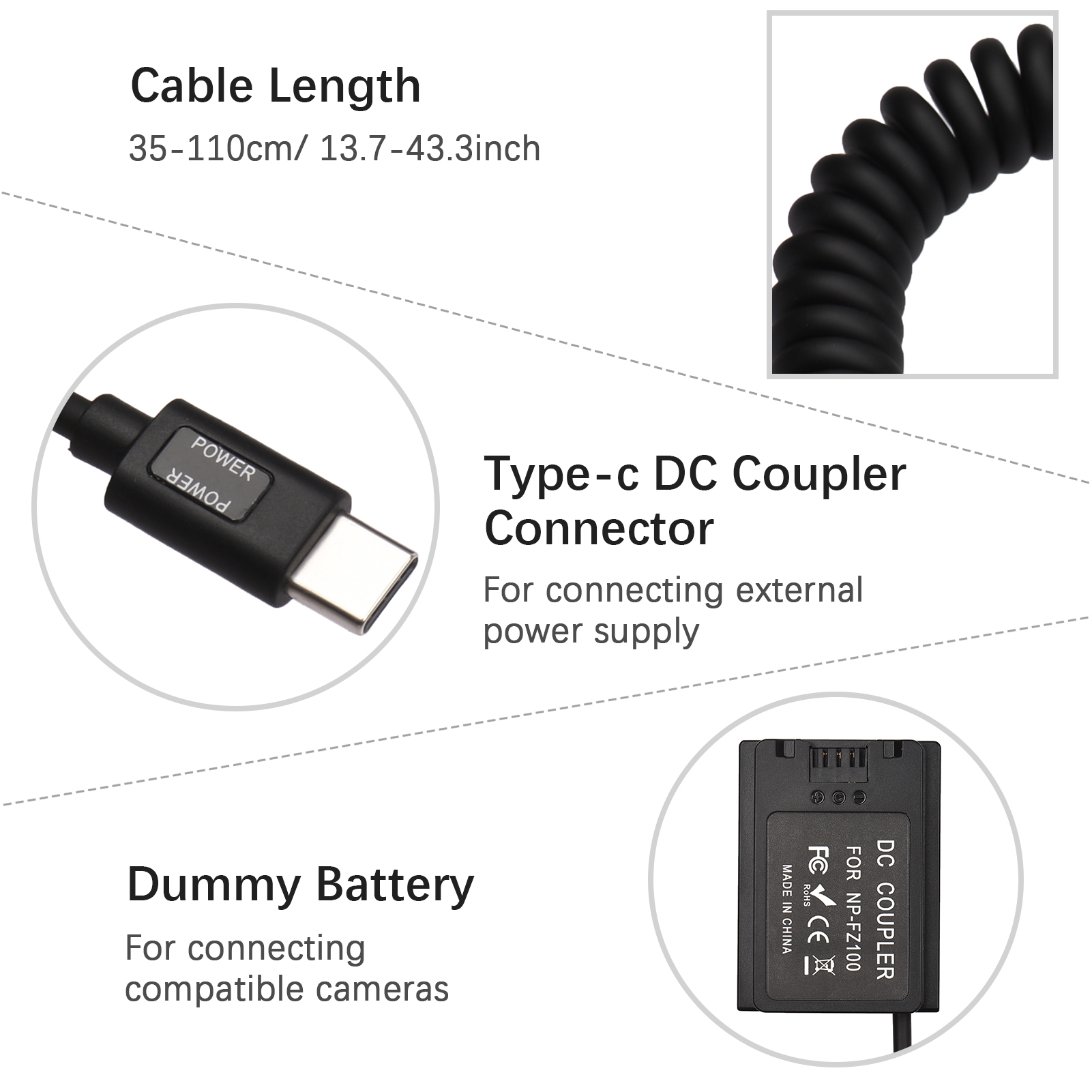 [P18] Andoer Type C NP-FZ100 Dummy Battery DC Coupler 20W PD Adapter ...