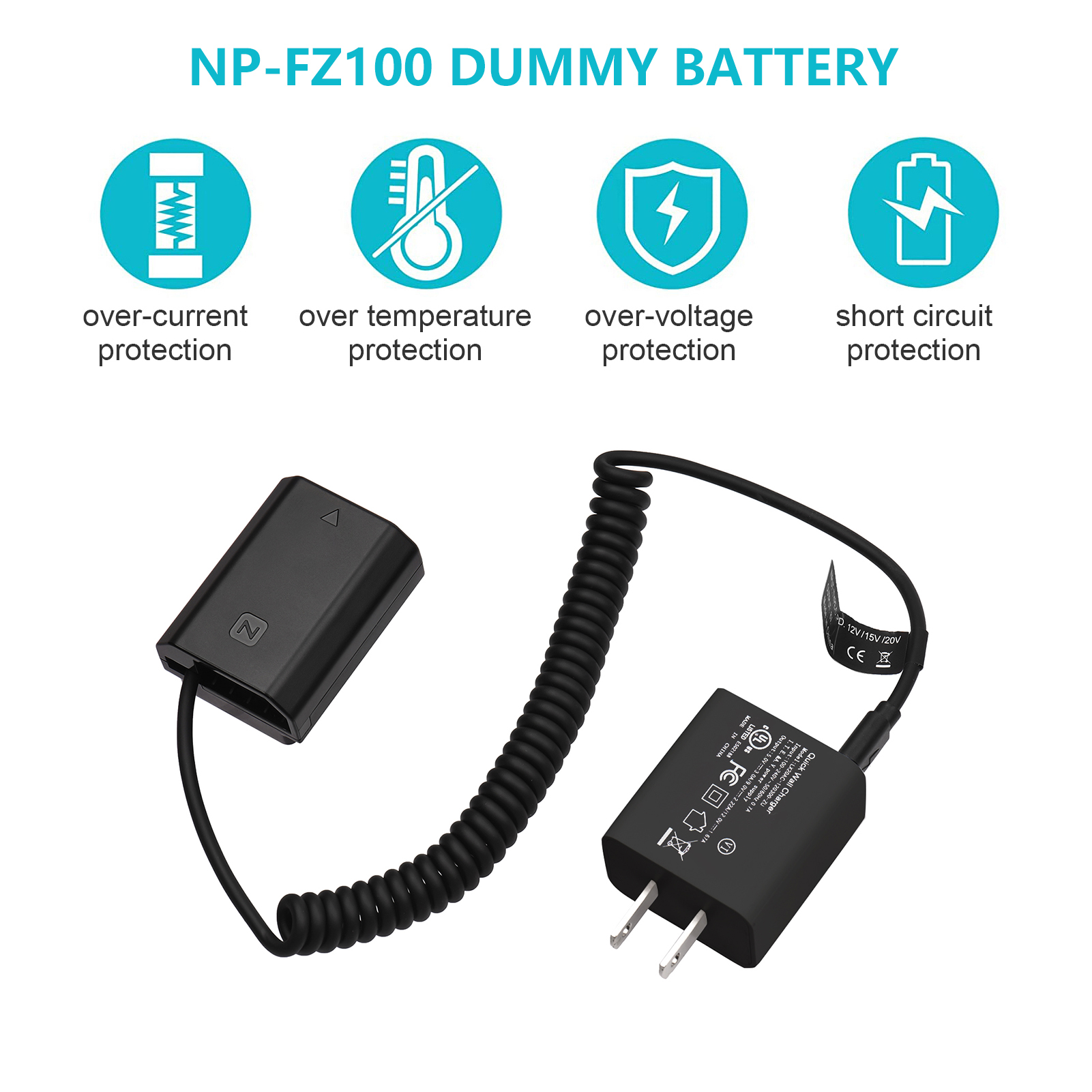 Andoer Type-C NP-FZ100 Dummy Battery PD 20W Adapter Coiled Spring Cable ...