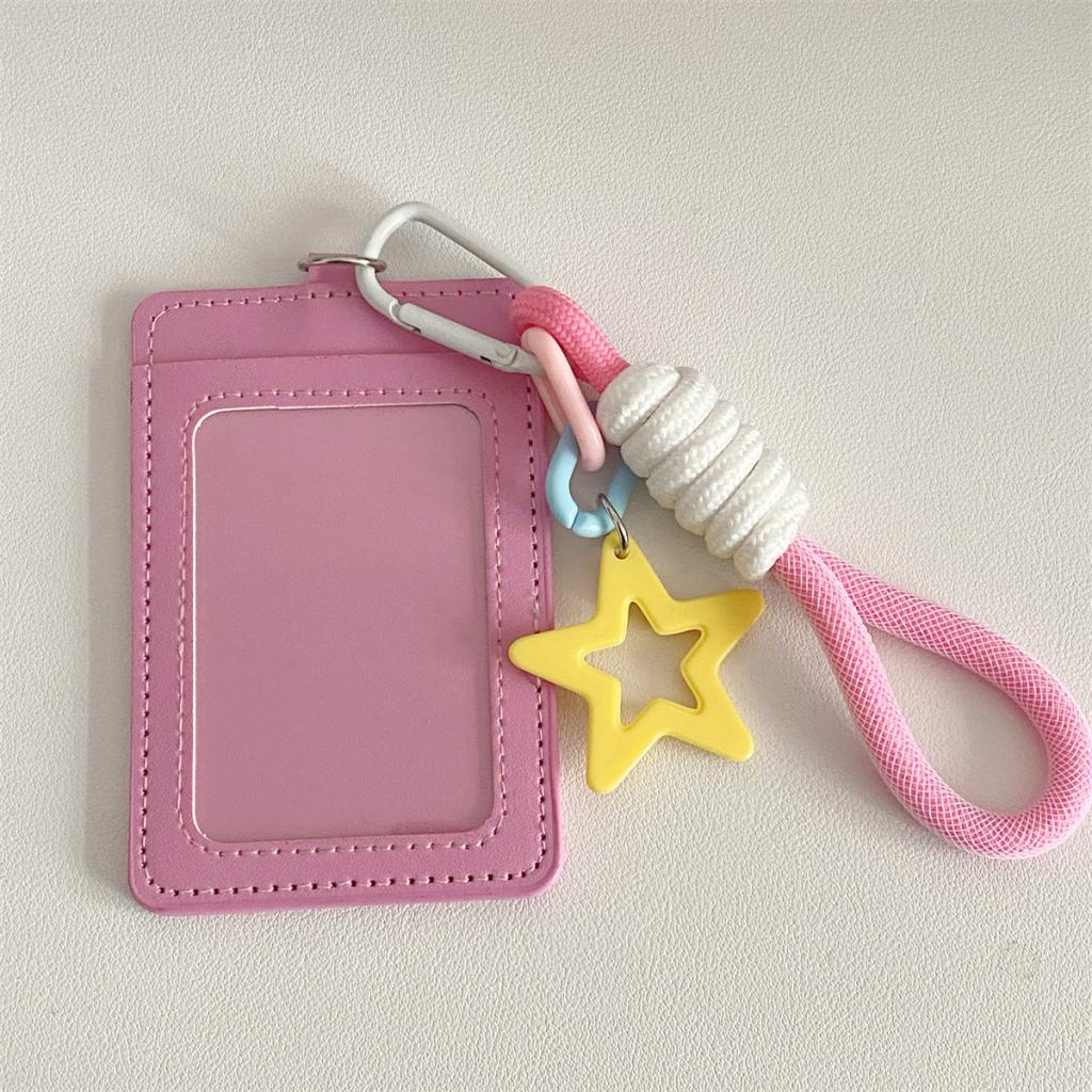 Steve Cute Colorful PU Leather Card Holder Star Braided Rope Keychain ...