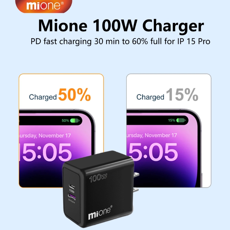 Mione 100W Fast Charger Adapter USB Type C Adaptor USB C PD Fast ...
