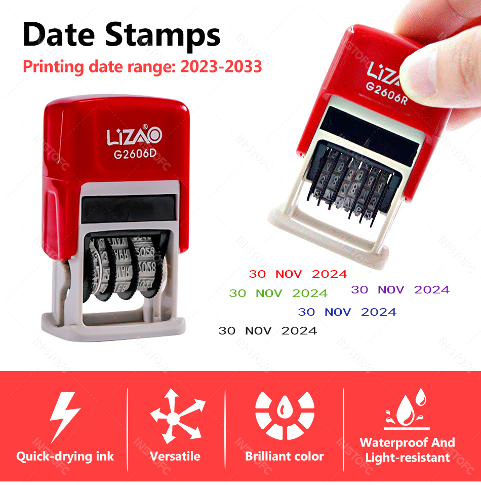 Date Stamp In English for Planner Bussiness Adjustable Rubber Stamp Ink ...
