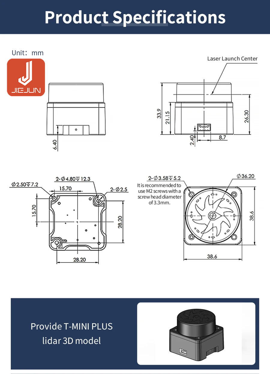YDLIDAR T-mini PLUS TOF Lidar Sensor Module 12M Ranging Range Support ...
