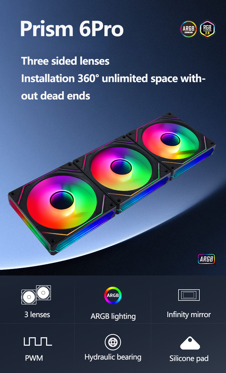 Jungle Leopard Prism 6Pro ARGB CPU Fan 120mm 3-sided Infinite Mirror 5V ...