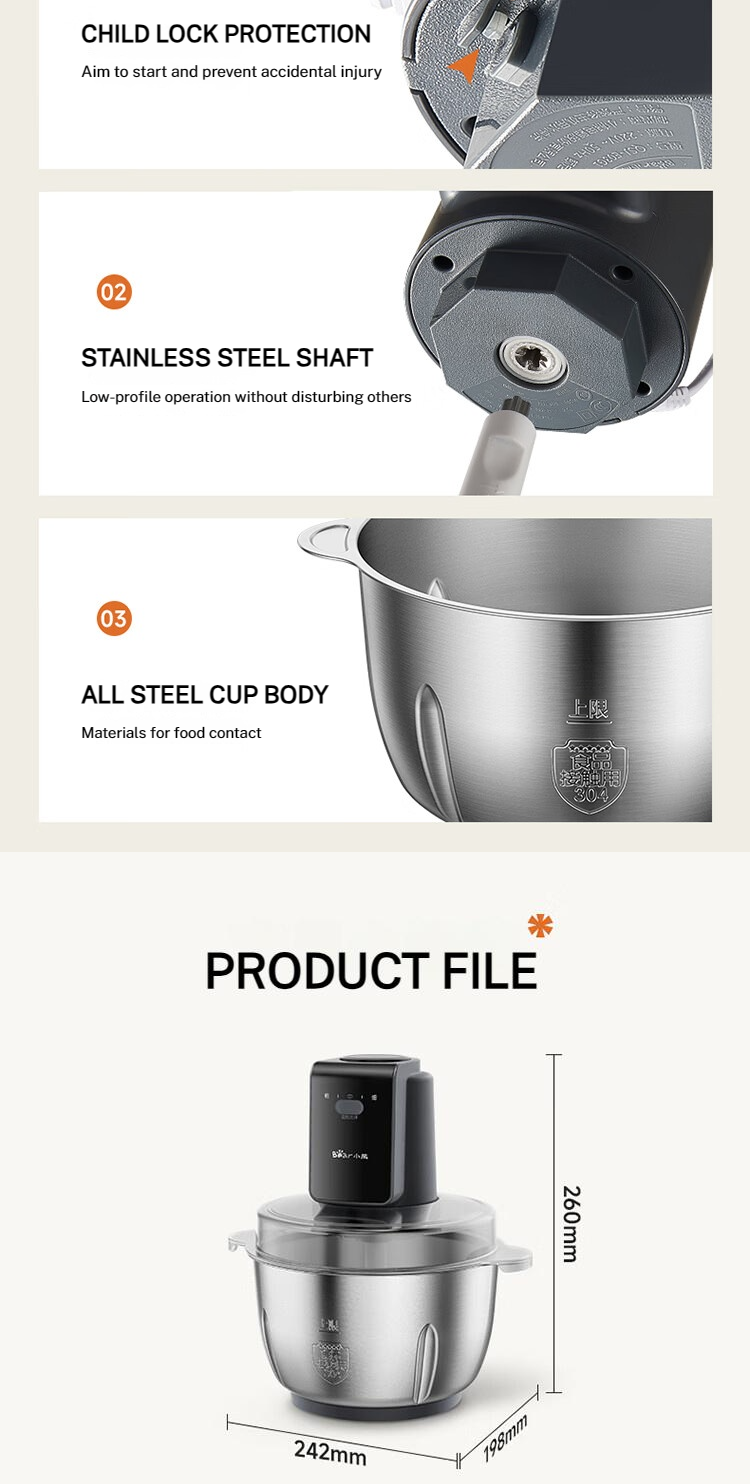 Bear Blender Heavy Duty Food Processor Electric Meat Grinder Vegetable ...